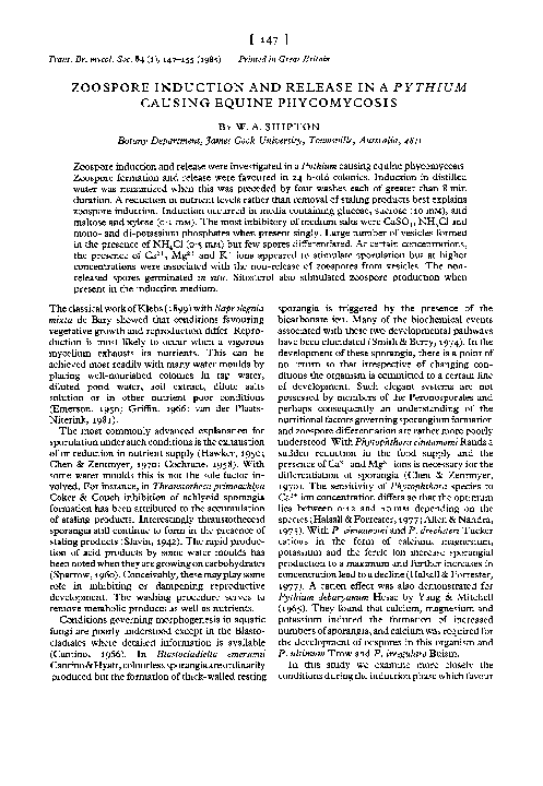 (PDF) Zoospore induction and release in a Pythium causing equine ...