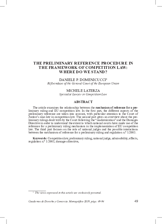 (PDF) THE PRELIMINARY REFERENCE PROCEDURE IN THE FRAMEWORK OF ...