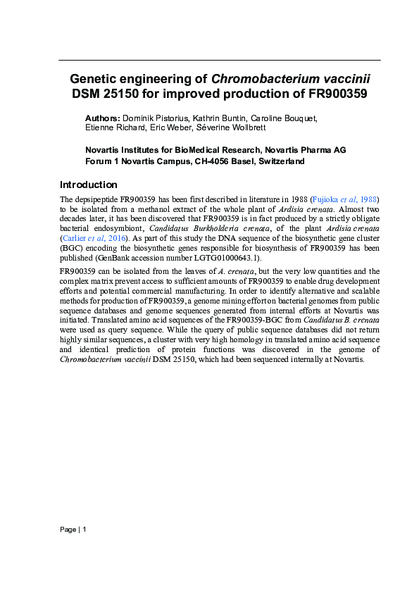(PDF) Genetic Engineering of Chromobacterium Vaccinii DSM 25150 for ...