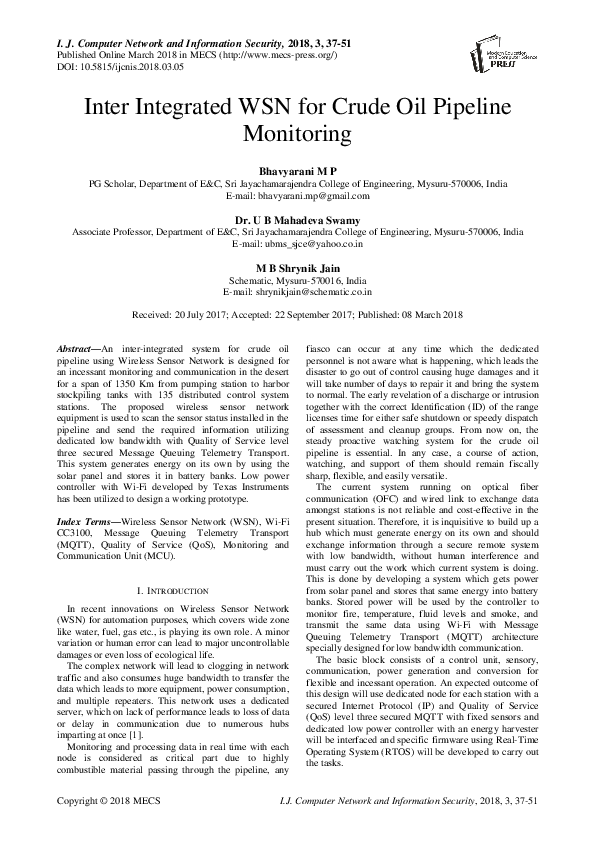 (PDF) Inter Integrated WSN for Crude Oil Pipeline Monitoring