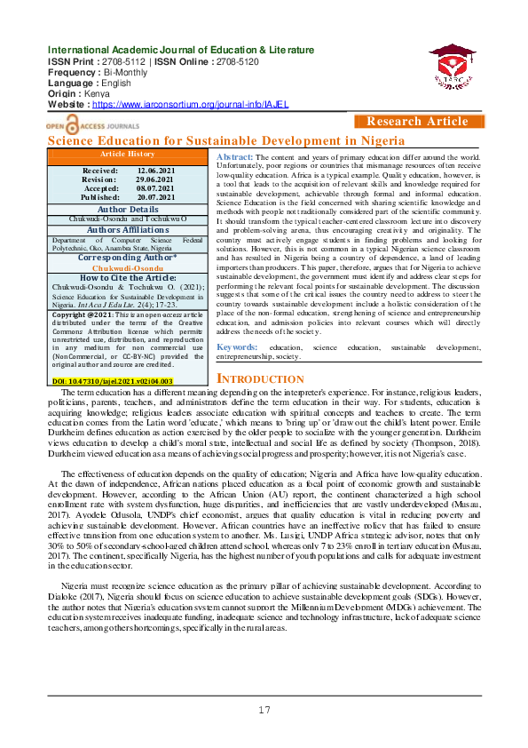 PDF Science Education For Sustainable Development In Nigeria IAR Consortium Academia edu pdf-science-education-for-sustainable-development-in-nigeria-iar-consortium-academia-edu