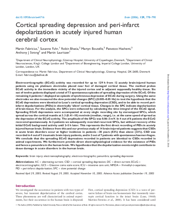 (PDF) Cortical spreading depression and peri-infarct depolarization in ...