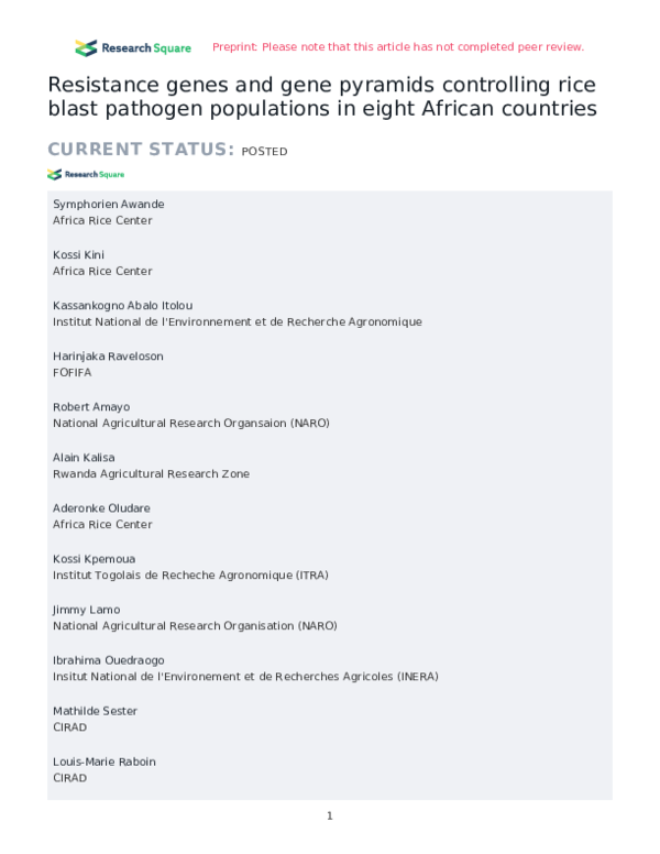 (PDF) Resistance genes and gene pyramids controlling rice blast ...