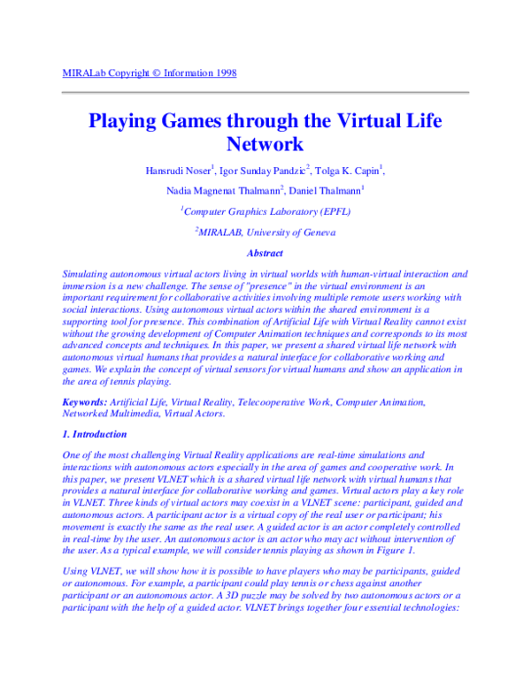 (PDF) Playing games through the virtual life network