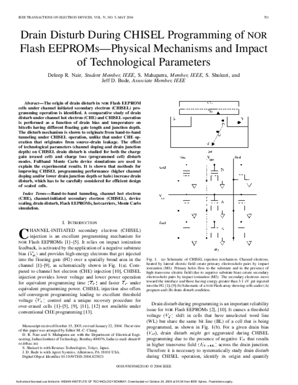 (PDF) Drain disturb during CHISEL programming of NOR flash EEPROMs-physical mechanisms and ...