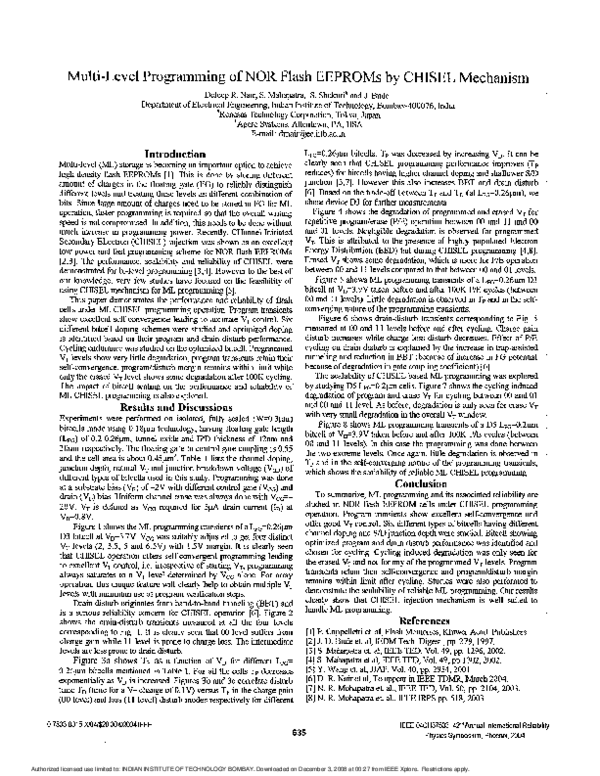 (PDF) Multi-level programming of NOR flash EEPROMs by CHISEL mechanism