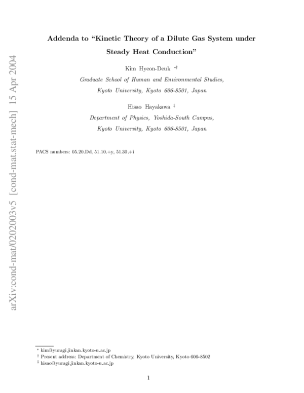 (PDF) Kinetic Theory of a Dilute Gas System under Steady Heat Conduction