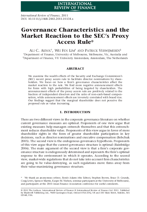 (PDF) Governance Characteristics and the Market Reaction to the SEC's ...