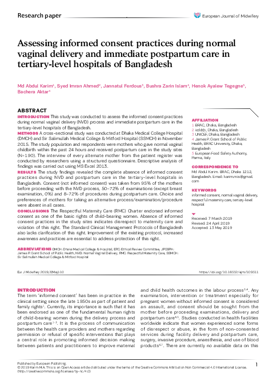 (PDF) Assessing informed consent practices during normal vaginal ...
