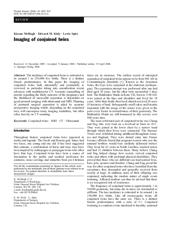 (PDF) Imaging of conjoined twins