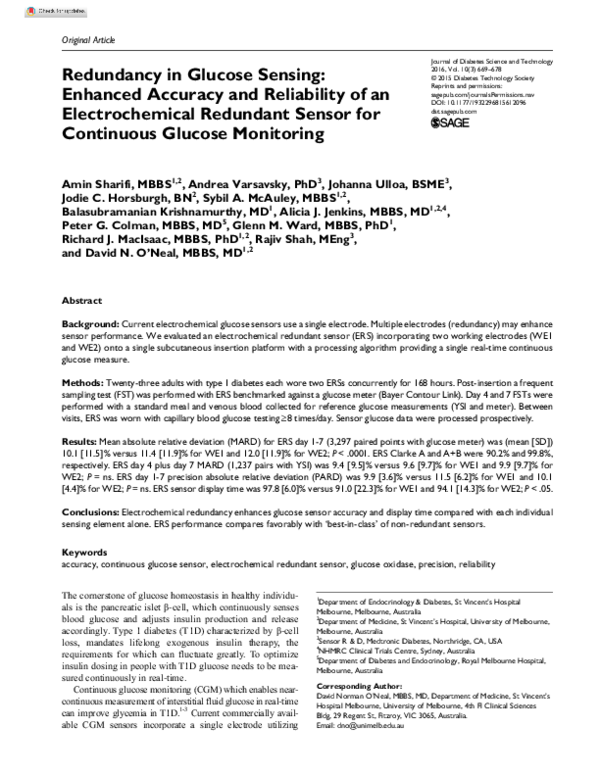 (PDF) Redundancy in Glucose Sensing: Enhanced Accuracy and Reliability of an Electrochemical ...