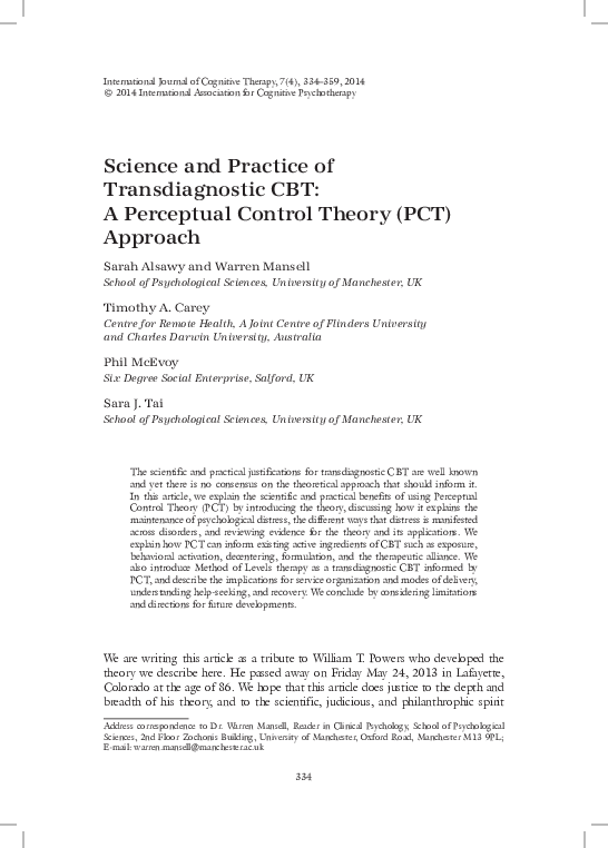 (PDF) Science and Practice of Transdiagnostic CBT: A Perceptual Control ...