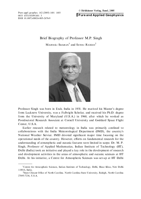 (PDF) Brief Biography of Professor M.P. Singh