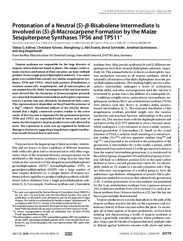(PDF) Protonation of a Neutral (S)- -Bisabolene Intermediate Is ...