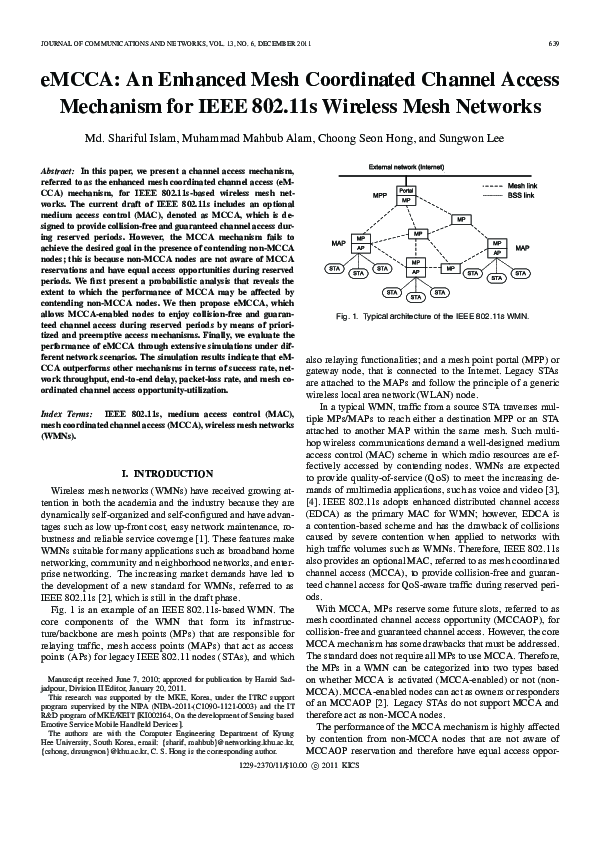 (PDF) eMCCA: An enhanced mesh coordinated channel access mechanism for IEEE 802.11s wireless ...
