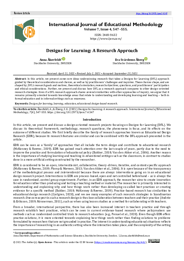 (PDF) Designs for Learning: A Research Approach