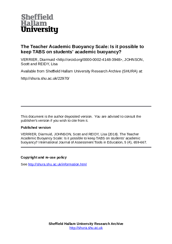 (PDF) The Teacher Academic Buoyancy Scale: Is it possible to keep TABS ...