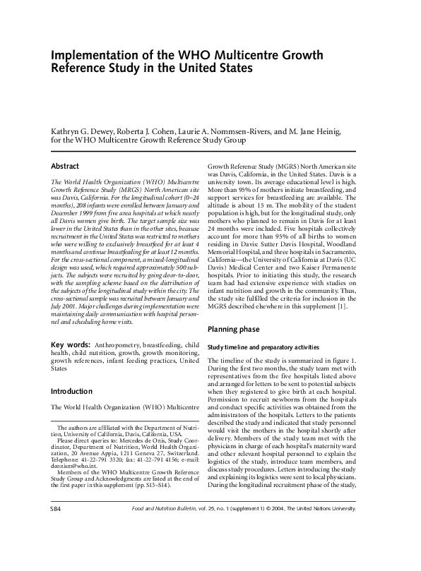 (PDF) Implementation of the WHO Multicentre Growth Reference Study in India