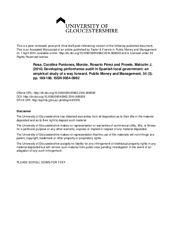 (PDF) Developing performance audit in Spanish local government: an ...