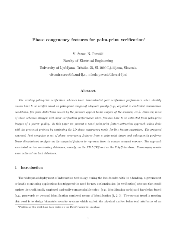 (PDF) Phase congruency features for palm-print verification | Nikola Pavesic - Academia.edu