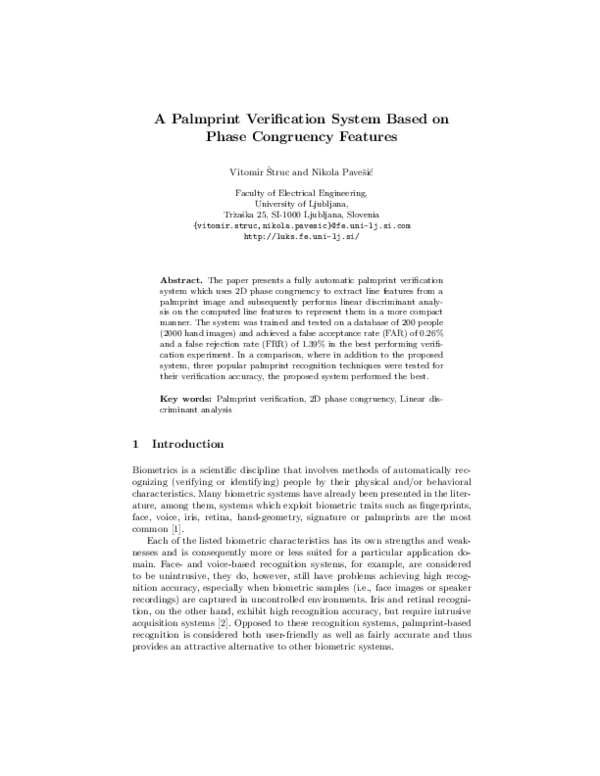 Pdf A Palmprint Verification System Based On Phase Congruency Features