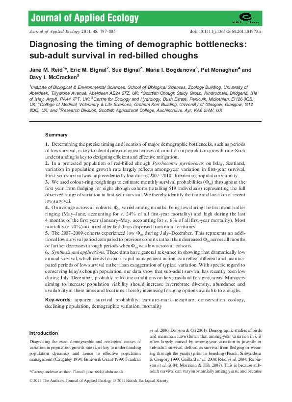 (PDF) Diagnosing the timing of demographic bottlenecks: sub adult ...