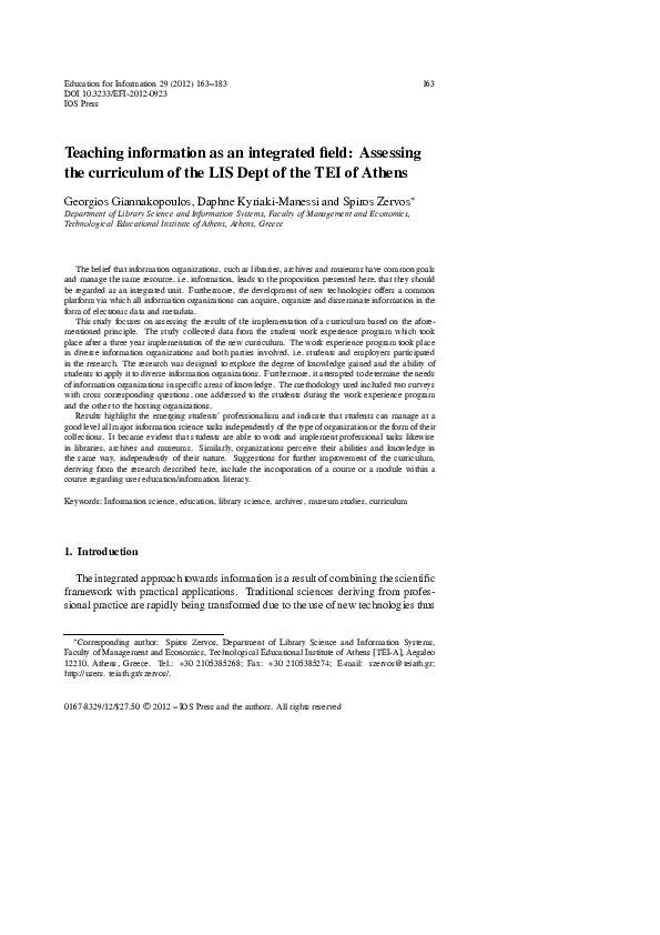 (PDF) Teaching information as an integrated field: Assessing the ...