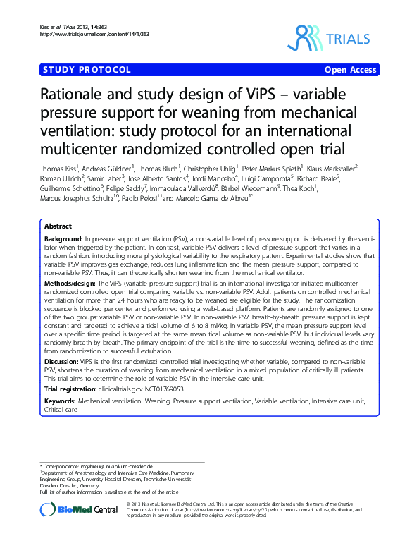 (PDF) Rationale and study design of ViPS – variable pressure support for weaning from mechanical ...
