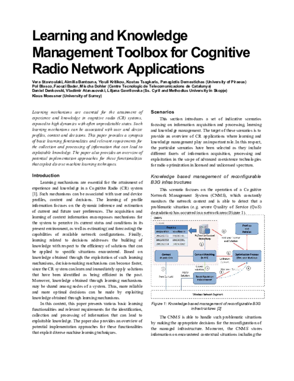 (PDF) Knowledge Management Toolbox: Machine Learning for Cognitive Radio Networks