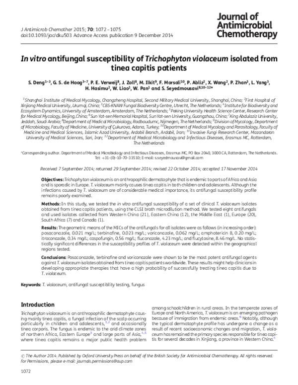 (PDF) In vitro antifungal susceptibility of Trichophyton violaceum ...