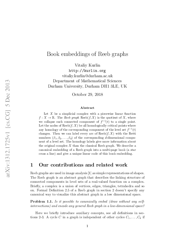 (PDF) Book embeddings of Reeb graphs
