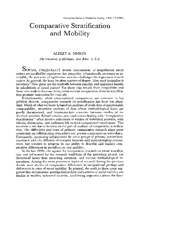 (PDF) Comparative Stratification and Mobility