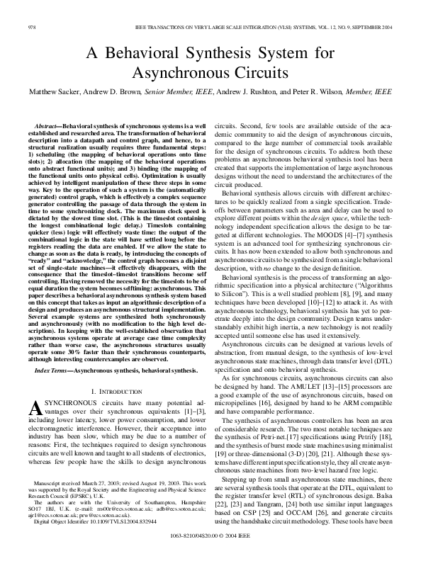 Pdf A Behavioral Synthesis System For Asynchronous Circuits 4477
