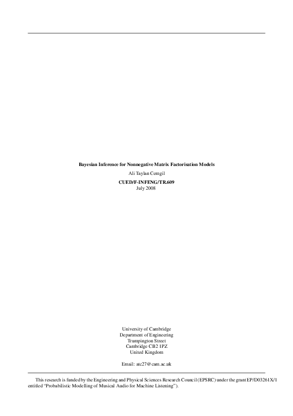 Pdf Bayesian Inference For Nonnegative Matrix Factorisation Models