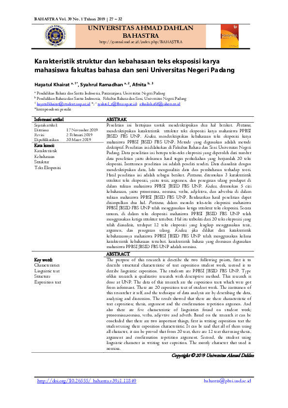 (PDF) Karakteristik struktur dan kebahasaan Teks Eksposisi karya Mahasiswa Fakultas Bahasa dan ...
