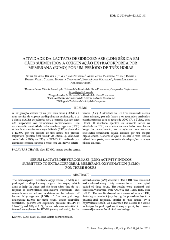 (PDF) Atividade Da Lactato Desidrogenase (LDH) Sérica Em Cães ...
