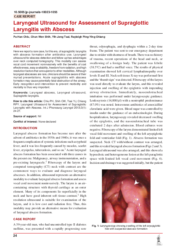 (PDF) Laryngeal Ultrasound for Assessment of Supraglottic Laryngitis ...