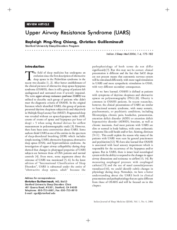 (PDF) The Upper Airway Resistance Syndrome (UARS)