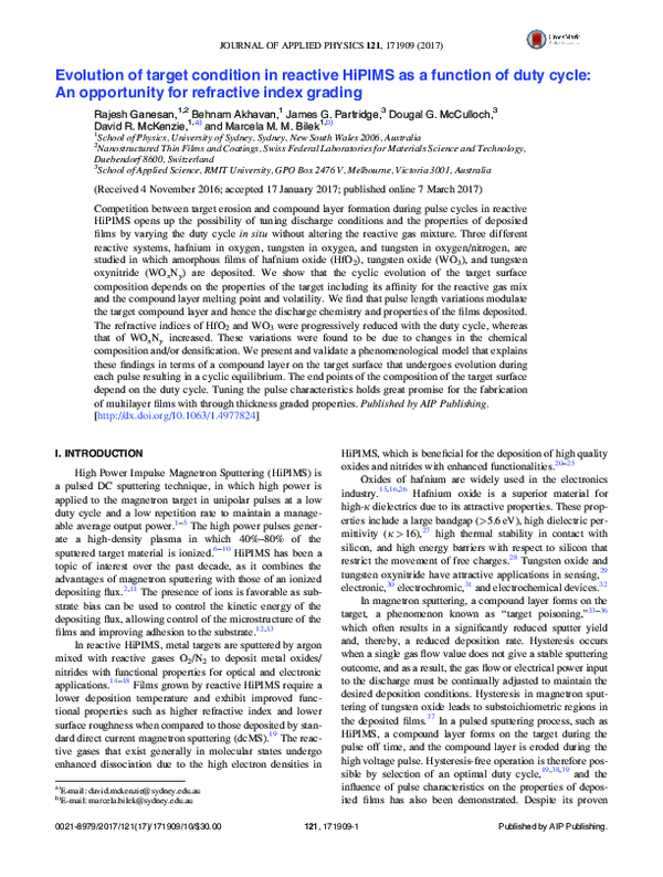 (PDF) Evolution of target condition in reactive HiPIMS as a function of ...
