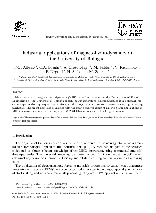 (PDF) Industrial applications of magnetohydrodynamics at the University ...