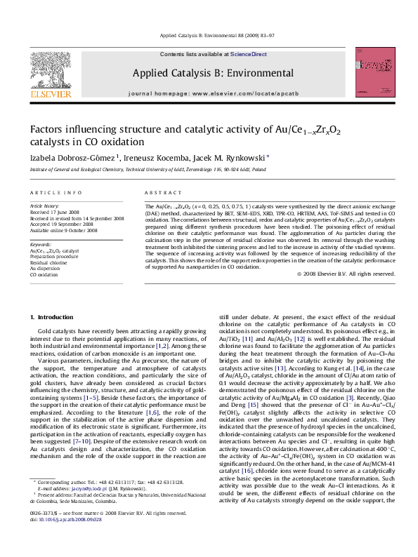 (PDF) Factors influencing structure and catalytic activity of Au/Ce1− ...