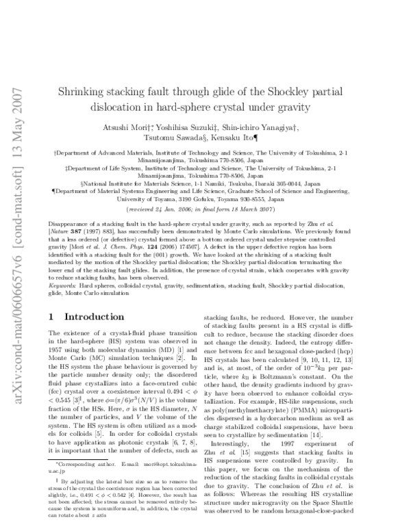 (PDF) Shrinking stacking fault through glide of the Shockley partial ...