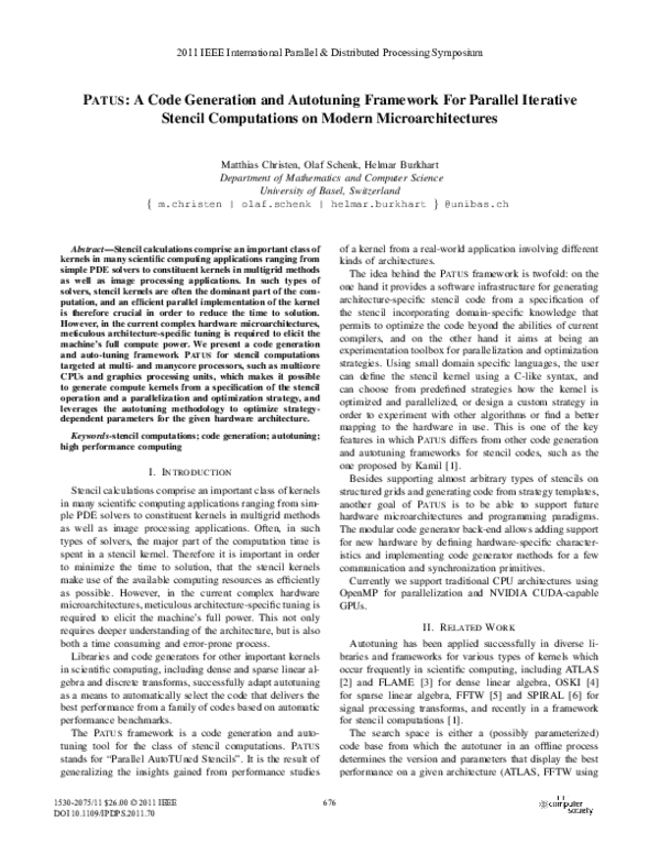 Pdf Patus A Code Generation And Autotuning Framework For Parallel