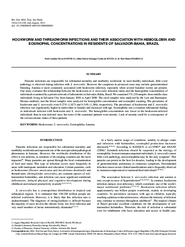 (PDF) Hookworm and Threadworm Infections and Their Association with ...