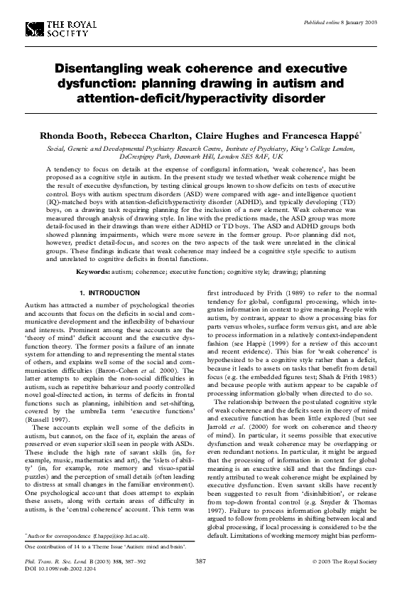 (PDF) Disentangling weak coherence and executive dysfunction: planning ...