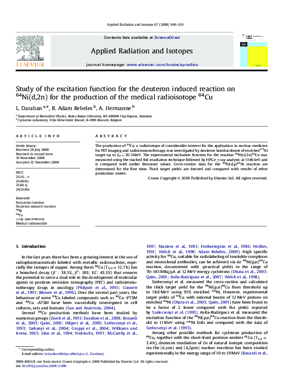 (PDF) Cyclotron production of 64Cu by proton irradiation of enriched ...
