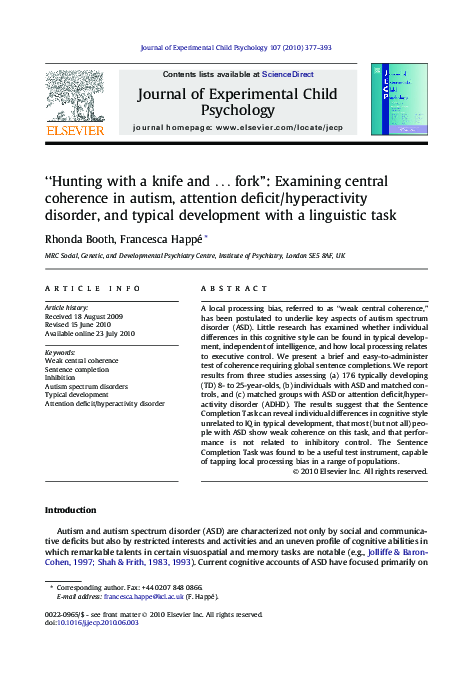 (PDF) “Hunting with a knife and … fork”: Examining central coherence in ...