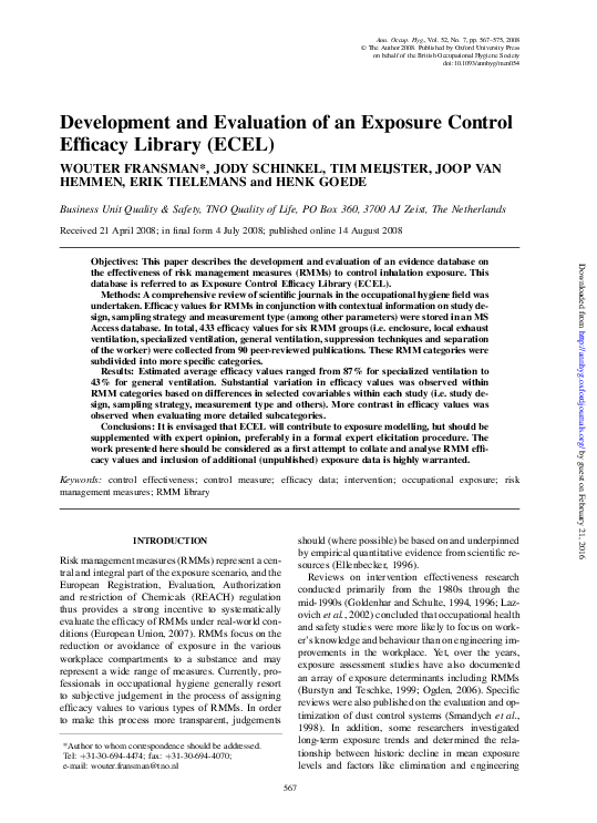 (PDF) Development and Evaluation of an Exposure Control Efficacy ...
