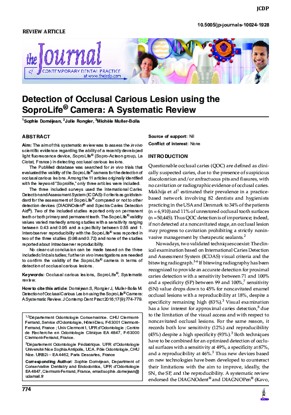 (PDF) Detection of Occlusal Carious Lesion using the SoproLife ...
