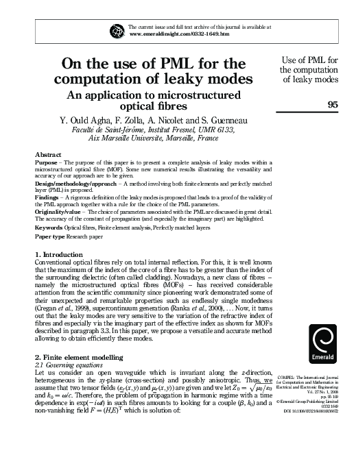 (PDF) On the use of PML for the computation of leaky modes